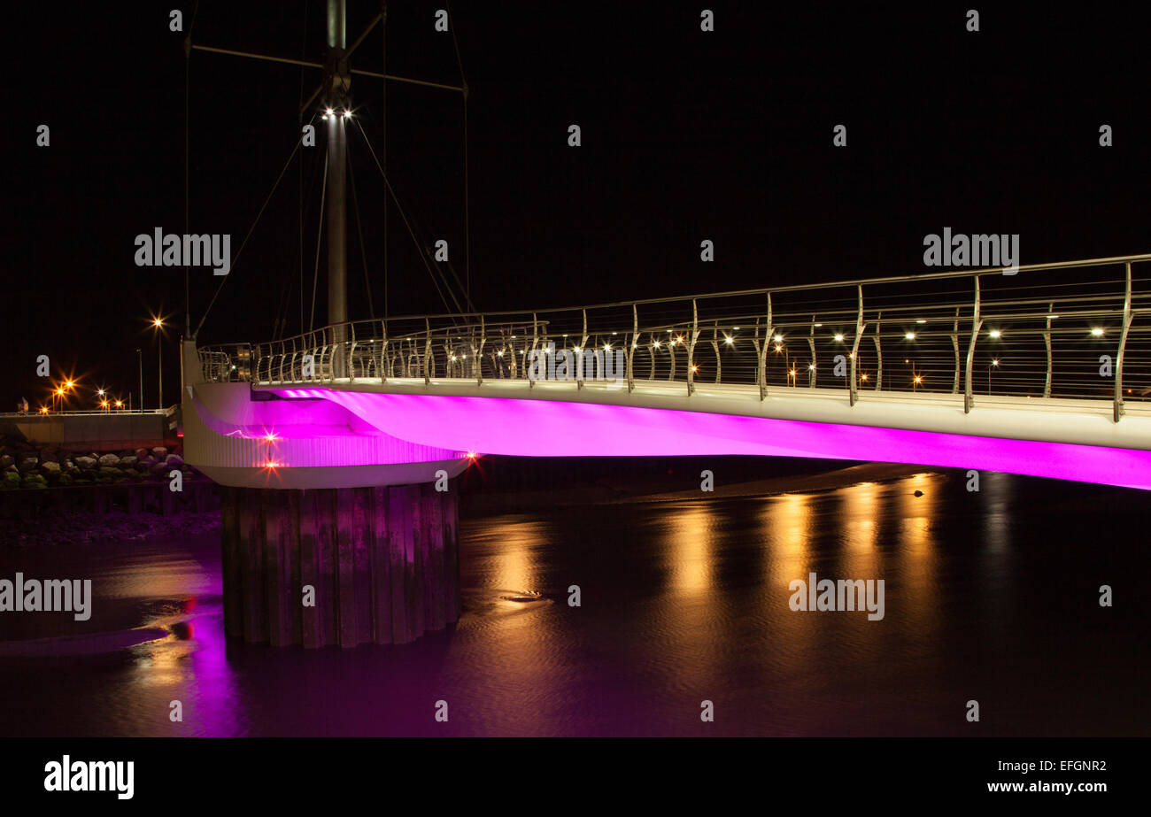 Pont y Ddraig cycle / foot bridge, Foryd Harbour, Rhyl taken at night ...