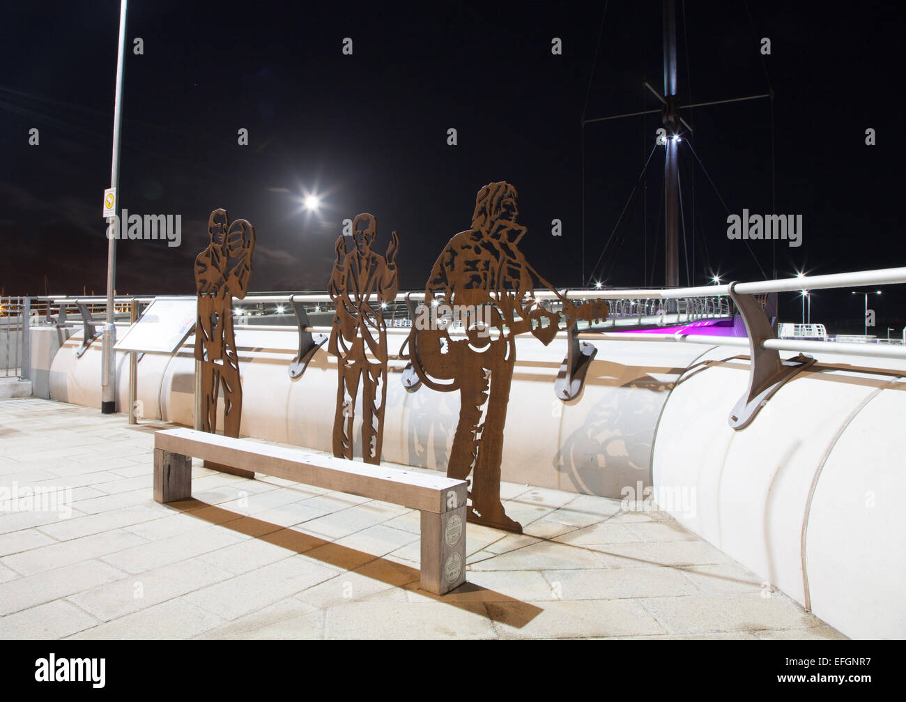 Steel artworks at Pont y Ddraig cycle / foot bridge, Foryd Harbour ...