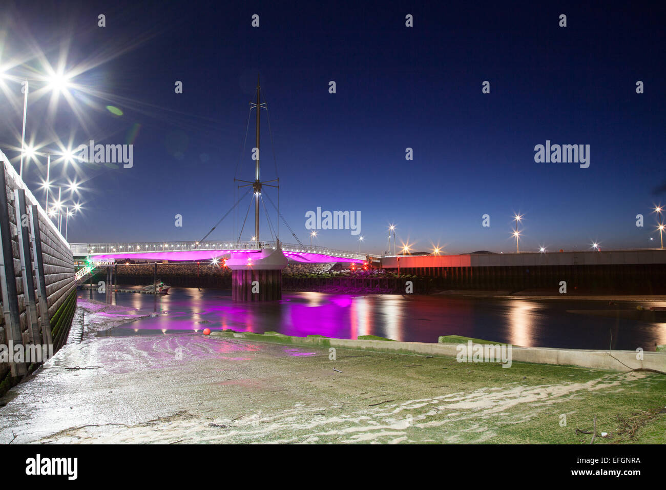Pont y Ddraig cycle / foot bridge, Foryd Harbour, Rhyl taken at night ...