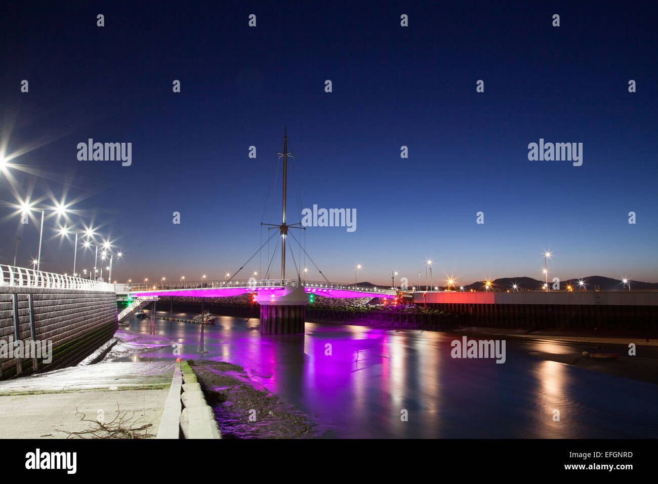 Pont y Ddraig cycle / foot bridge, Foryd Harbour, Rhyl taken at night ...