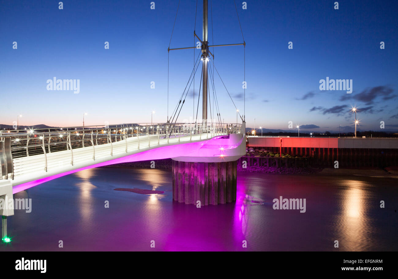 Pont y Ddraig cycle / foot bridge, Foryd Harbour, Rhyl taken at night ...