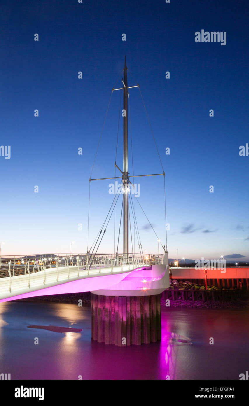 Pont y Ddraig cycle / foot bridge, Foryd Harbour, Rhyl taken at night ...