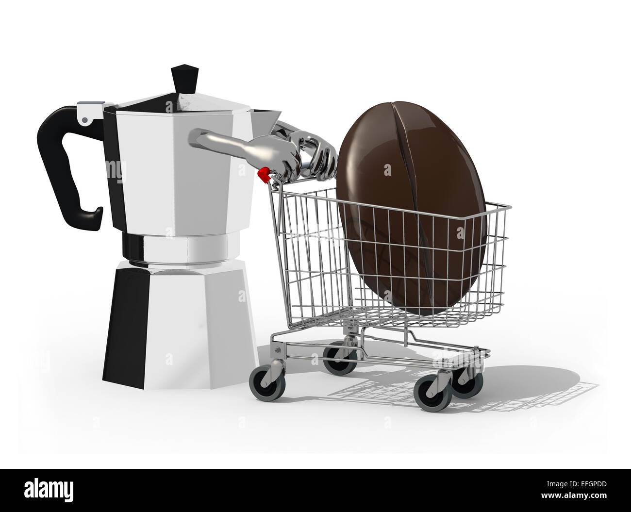 mocha and shopping cart with big coffee bean inside, isolated on white ...