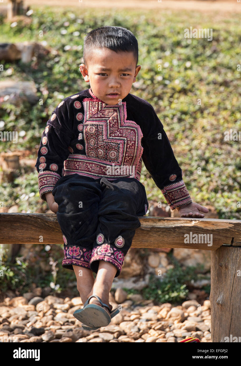 Portrait of a Hmong boy in Mon Jam, Chiang Mai, Thailand Stock Photo ...