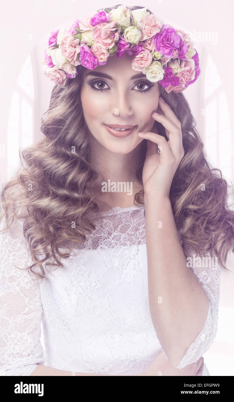 Portrait girl elegant white dress tiara hi-res stock photography and ...