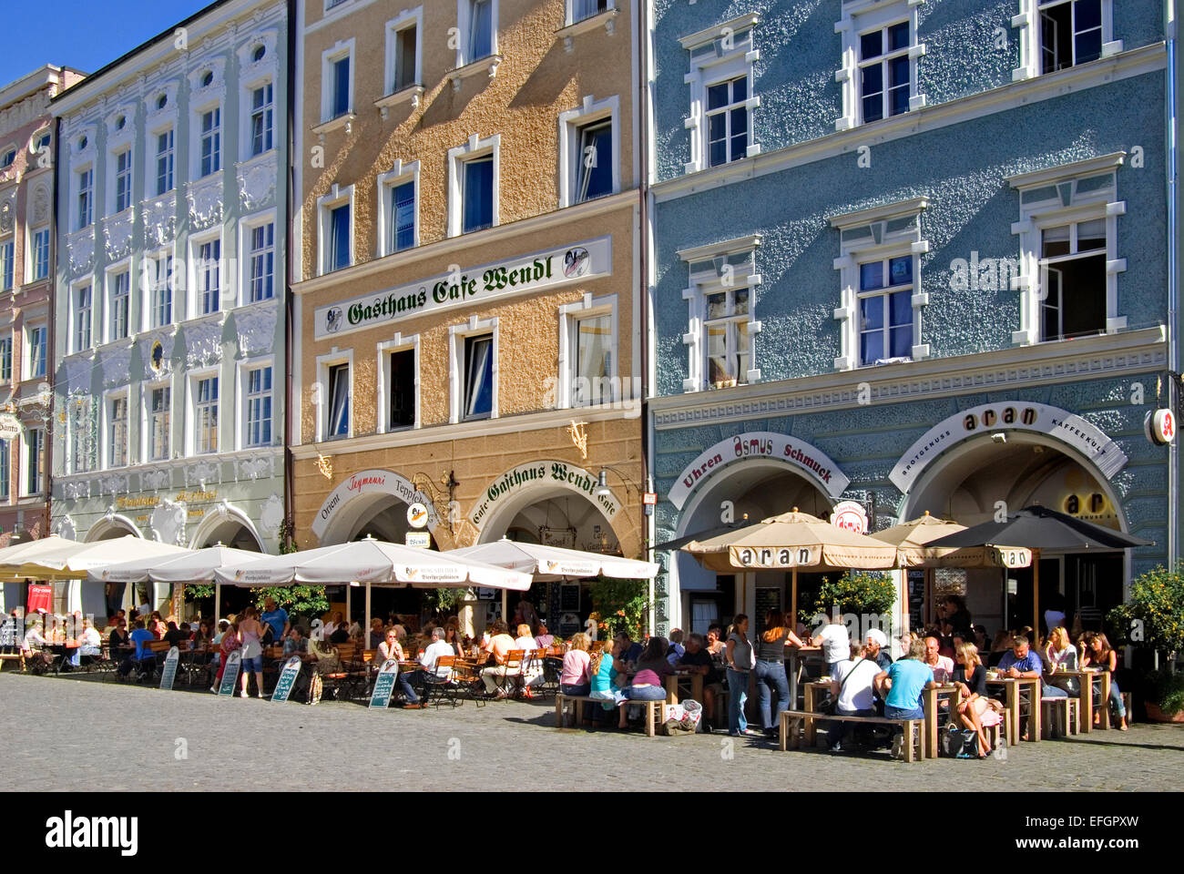 Rosenheim, Bavaria, Germany. Cafes in main market square Stock Photo ...