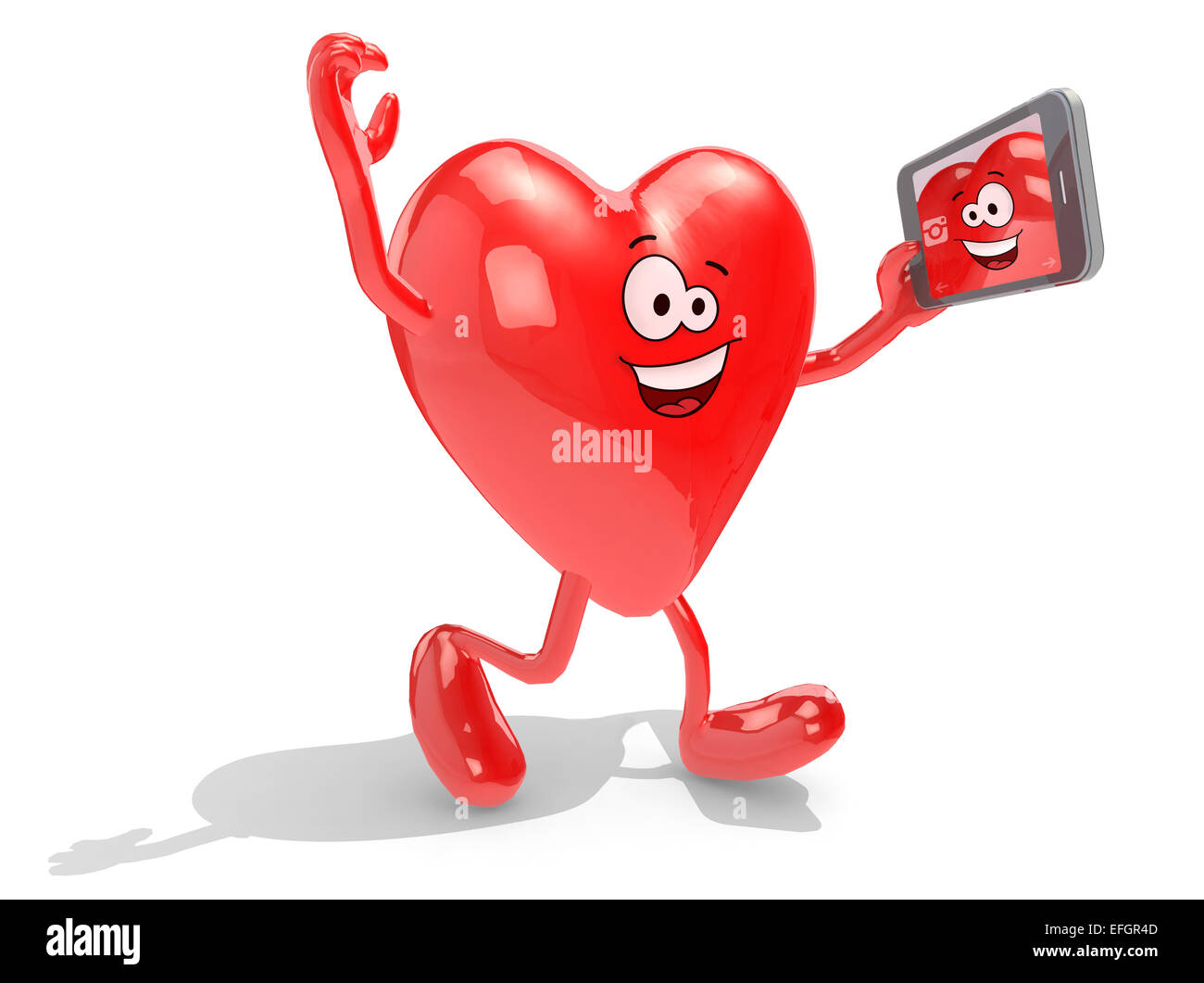 heart with arms and legs take a self portrait with her smart phone, 3d ...