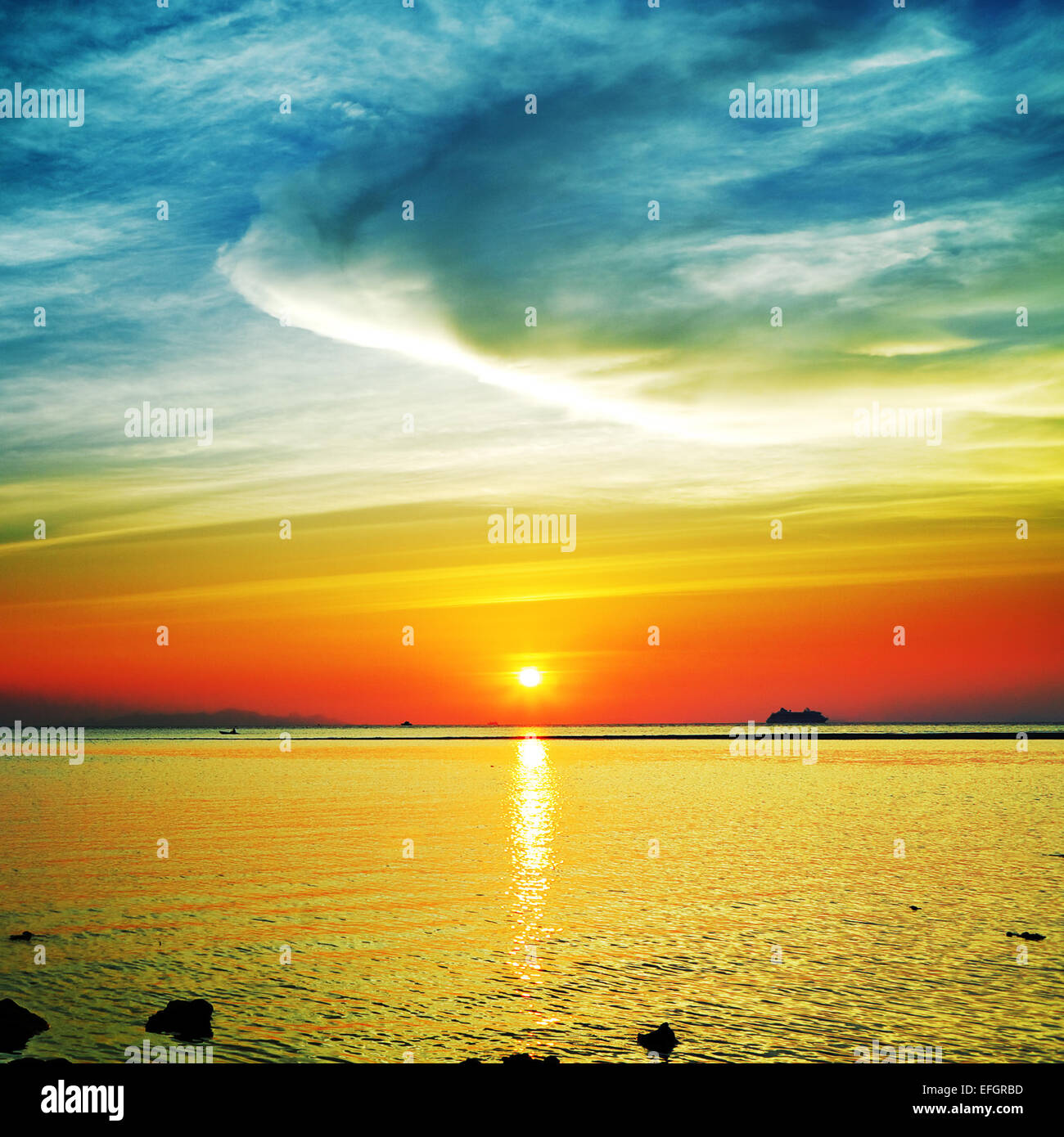 beautiful sunset over calm sea, samui, thailand Stock Photo - Alamy