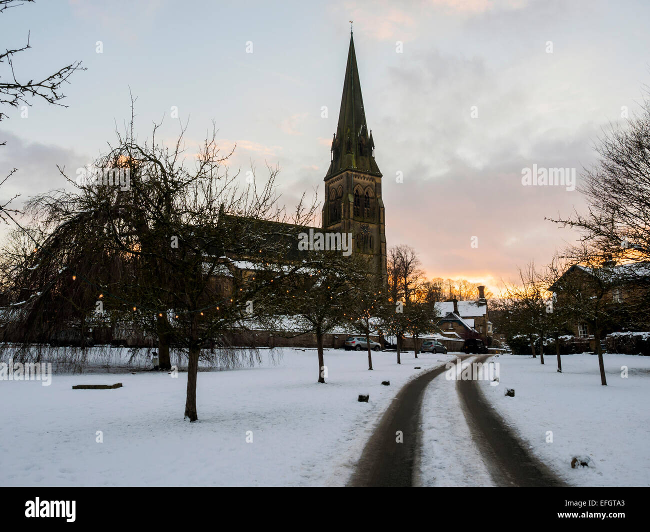 St Peters church in the Derbyshire village in Edensor on the Chatsworth ...