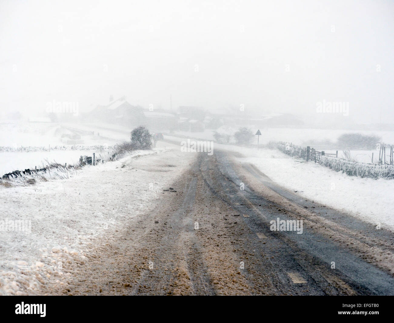 British roads after heavy snowfall in Derbyshire East Midlands England ...