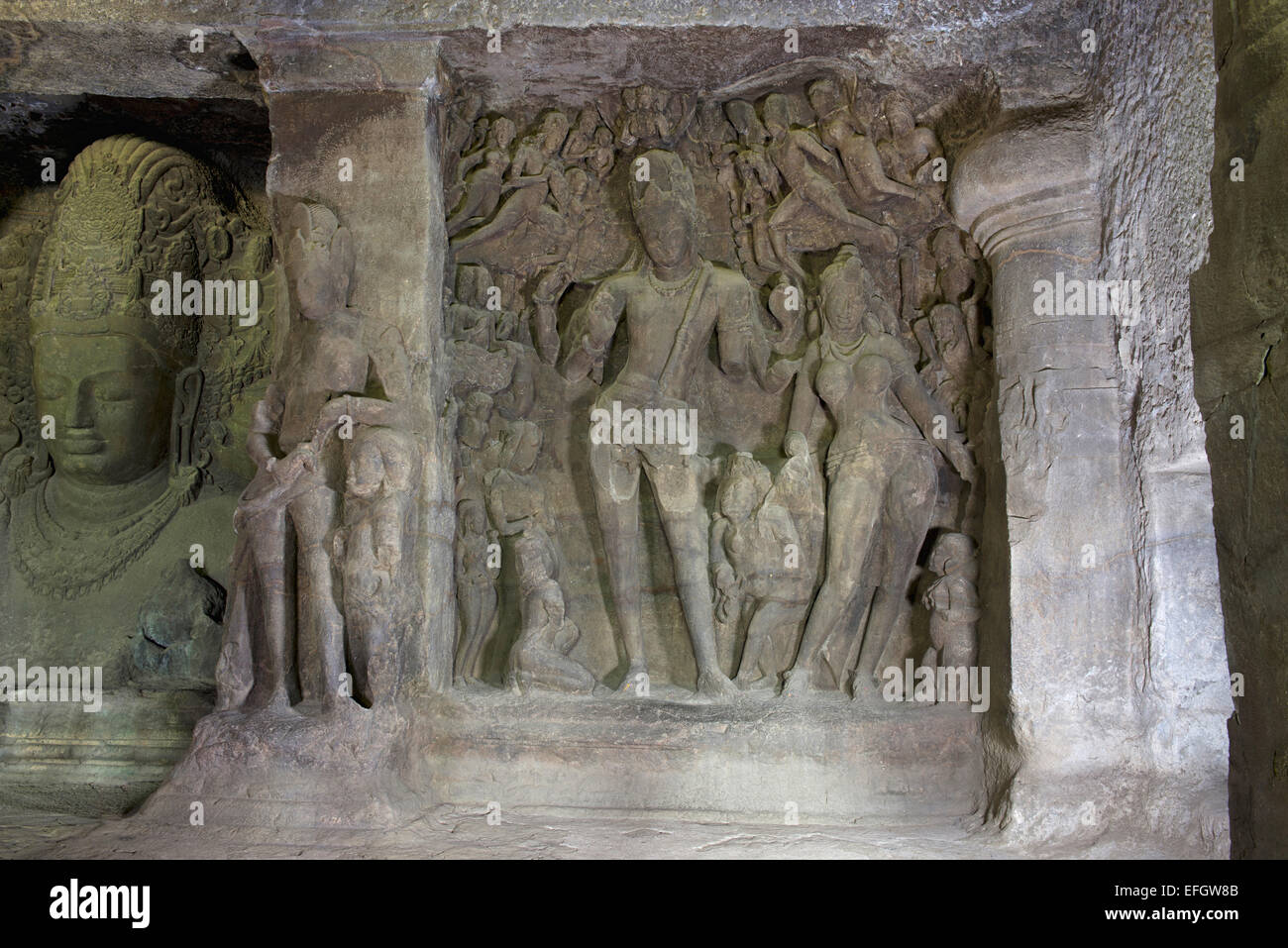 Cave 1 Gangadhara Shiva - descent of the Ganges. Showing flying ...