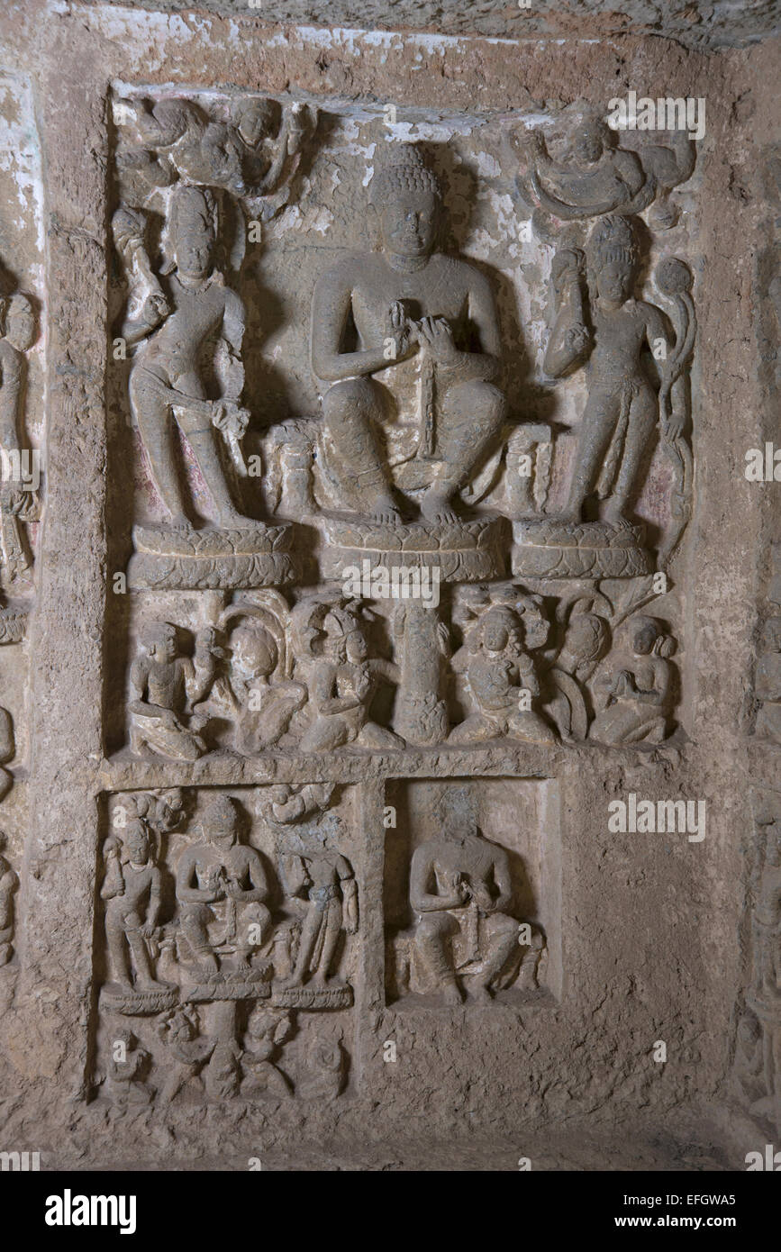Cave 90 One of the panel depicting Miracle of Sravasti. Kanheri Caves ...