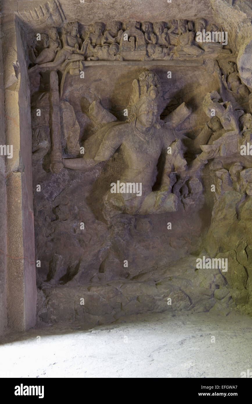 Cave 1 Andhakasura-vadha-murti. Shiva slays demon Andhaka Elephanta ...