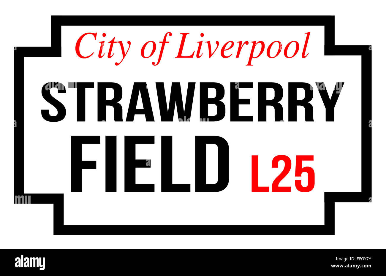 The sign of Strawberry Field over a white background Stock Photo - Alamy