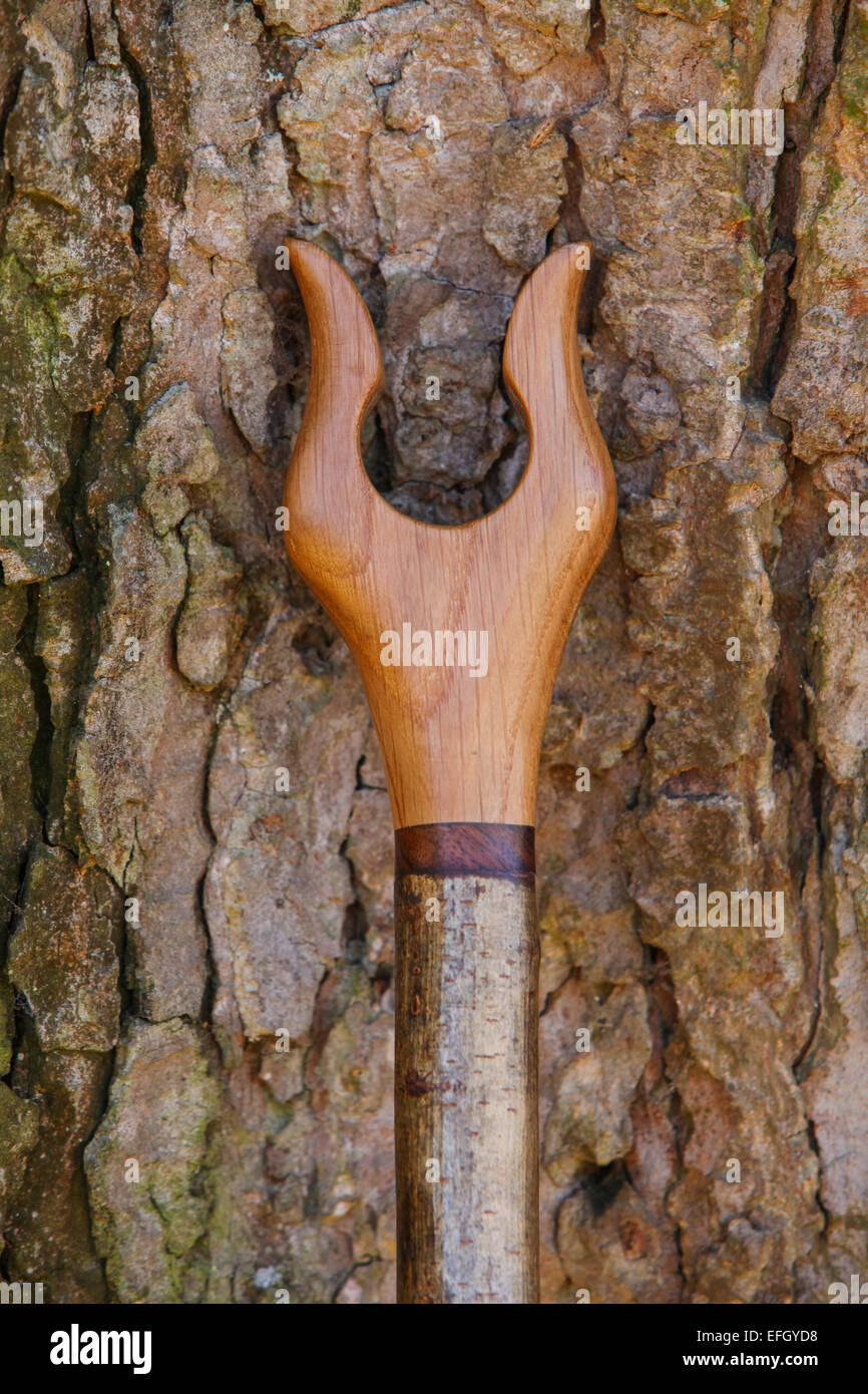 Traditional handcrafted hazel wood shepherds crook with oak lyre ...