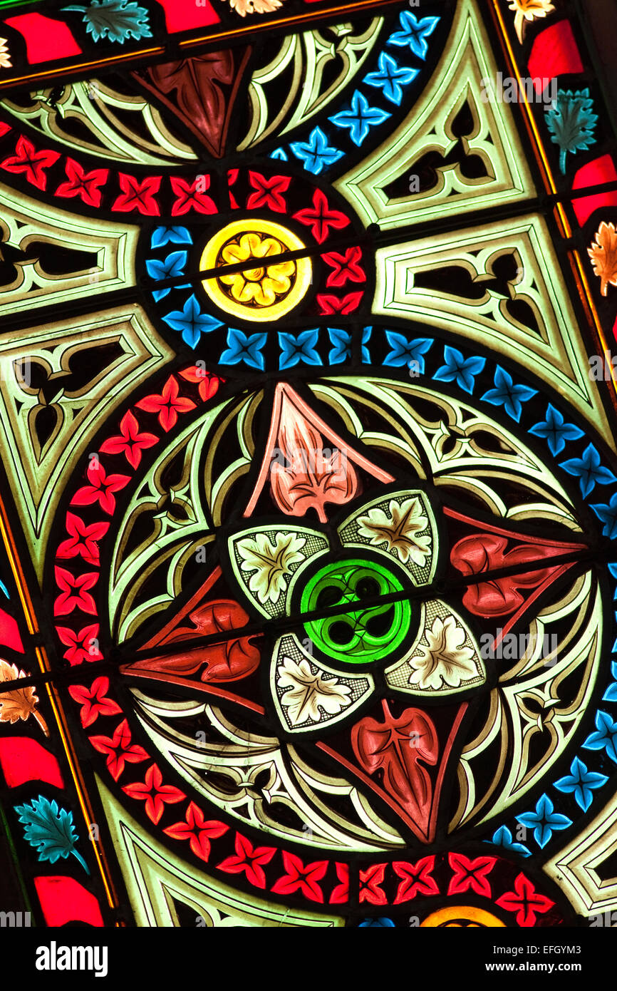 Detail of a stained glass window in a church Stock Photo - Alamy