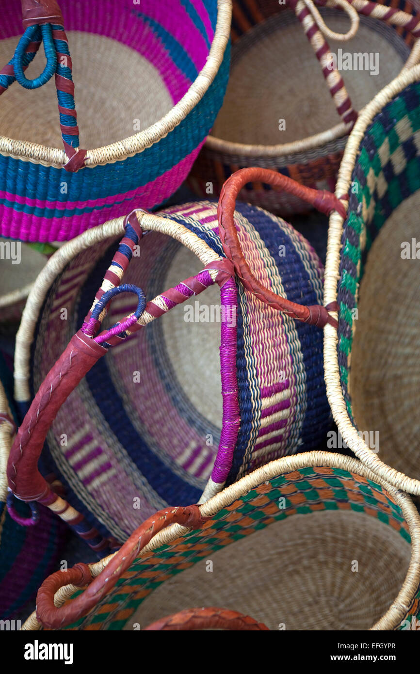 Wicker baskets on a market stall Stock Photo - Alamy