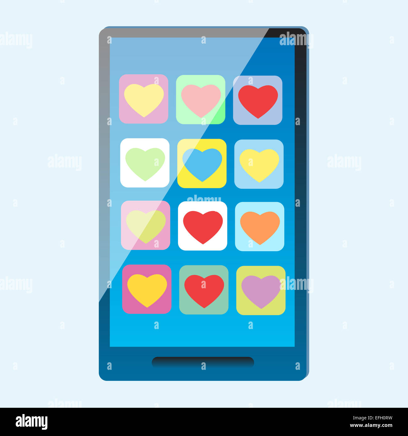 Smartphone with multi-colored hearts on the screen Stock Photo - Alamy