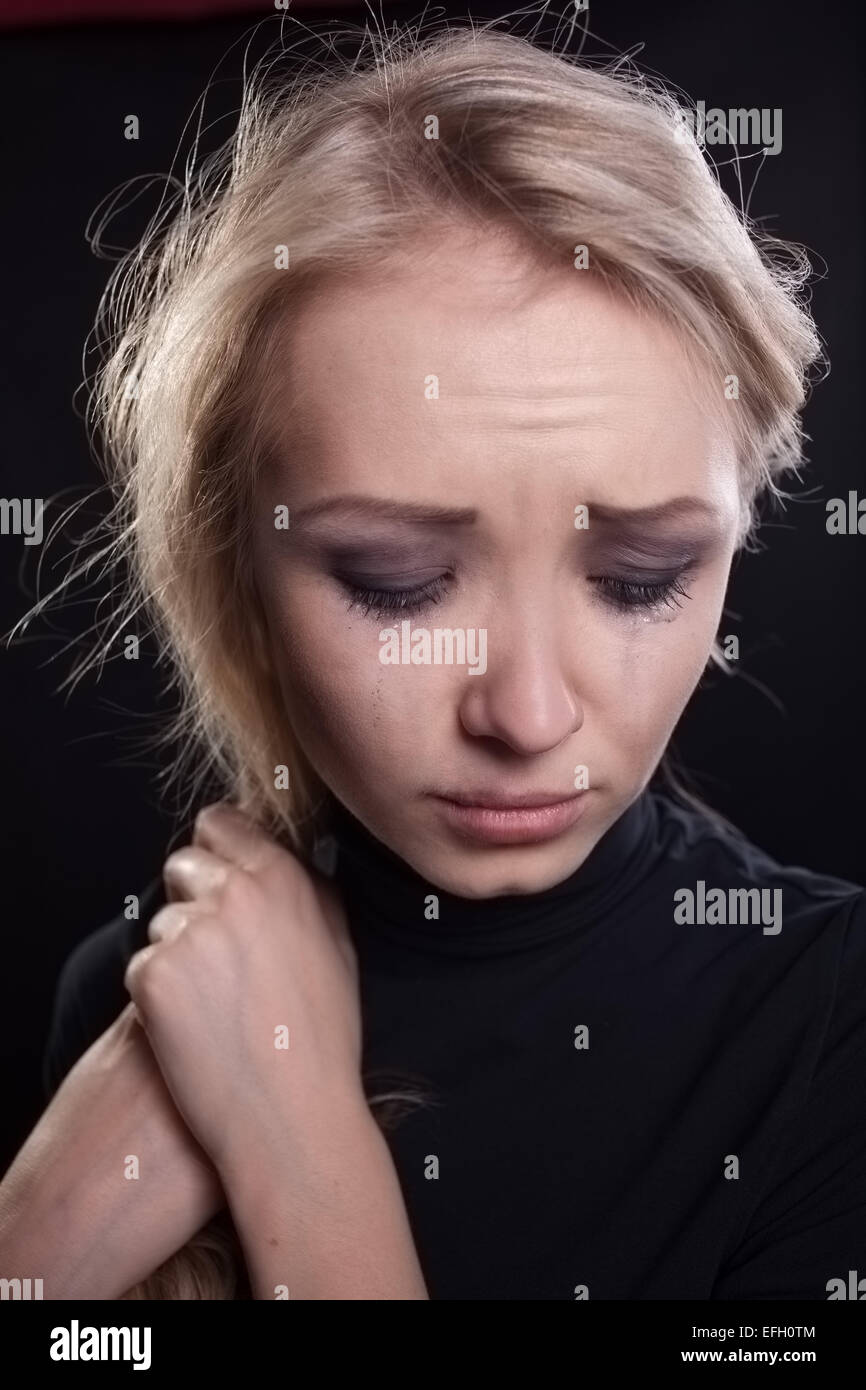 Upset crying woman. tragic expression Stock Photo - Alamy
