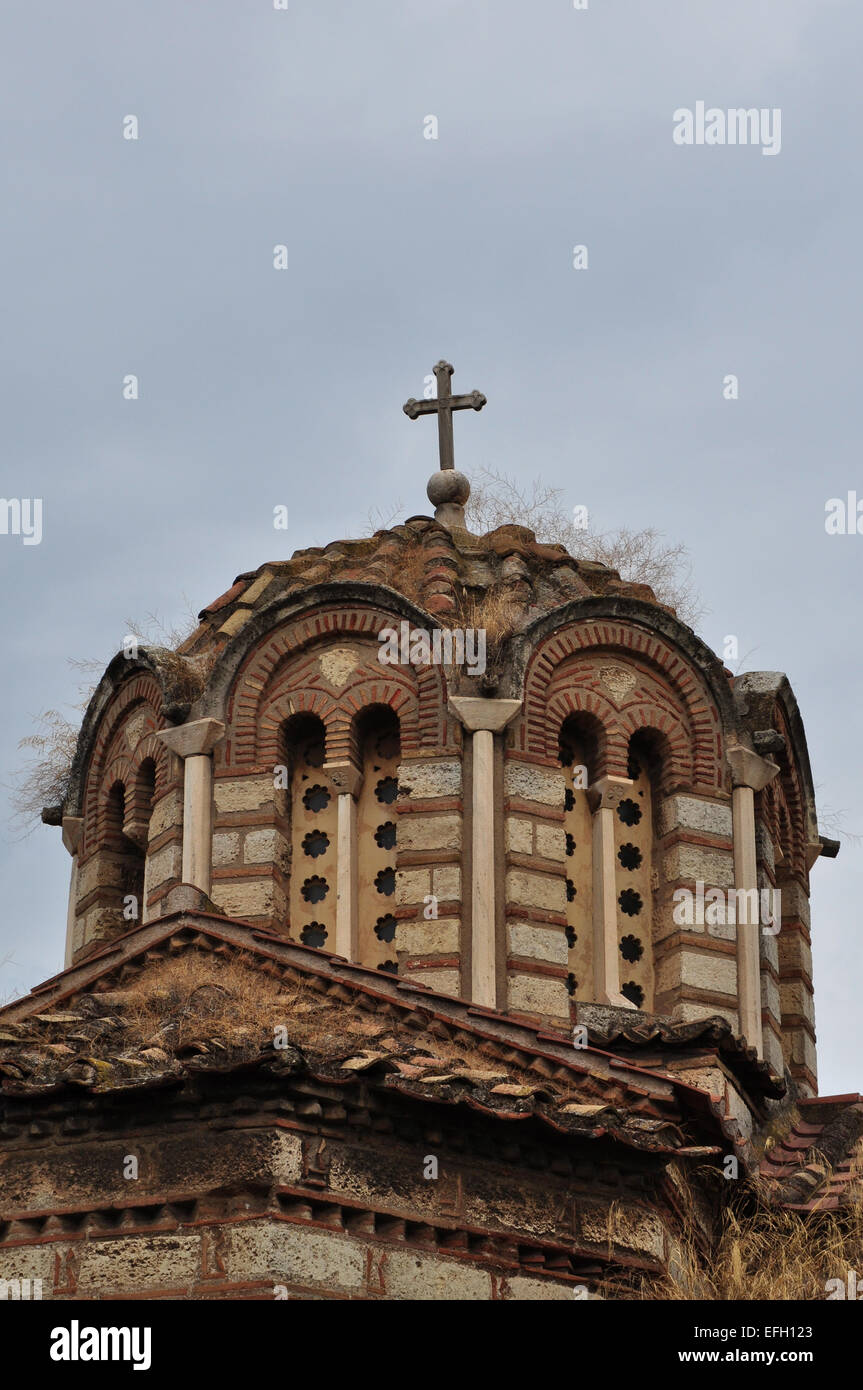 Detail of byzantine church dome exterior with arched windows. Ancient ...
