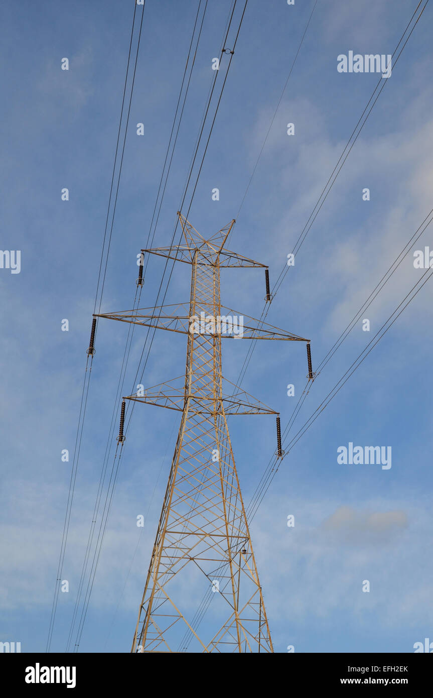 Transmission tower electricity pylon steel structure and power lines ...