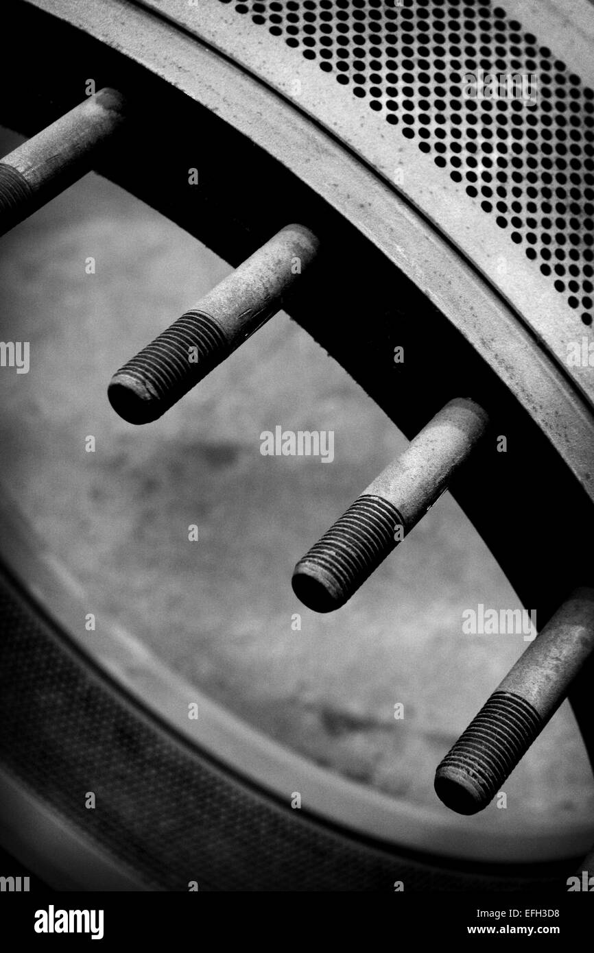 Detail of perforated industrial machine component in biomass plant ...