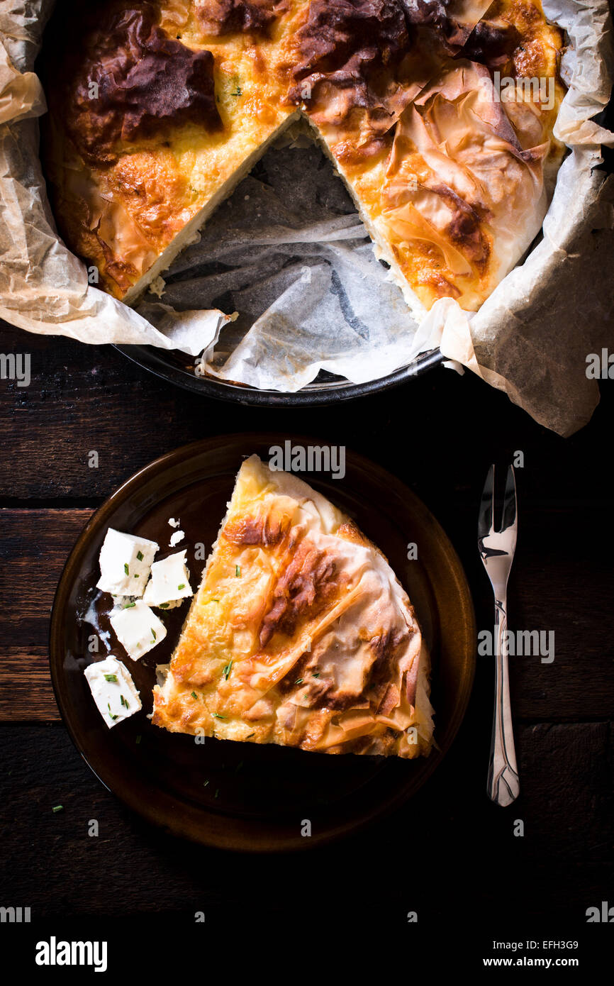 Traditional Serbian dish called burek,pie with cheese,from above Stock ...
