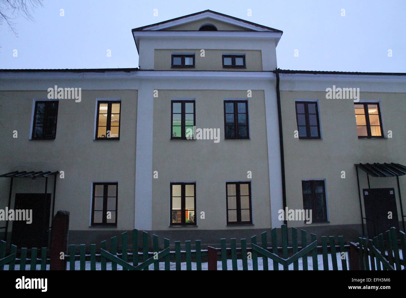 yellow retro style house of city music school, January, 2015, Vileyka ...