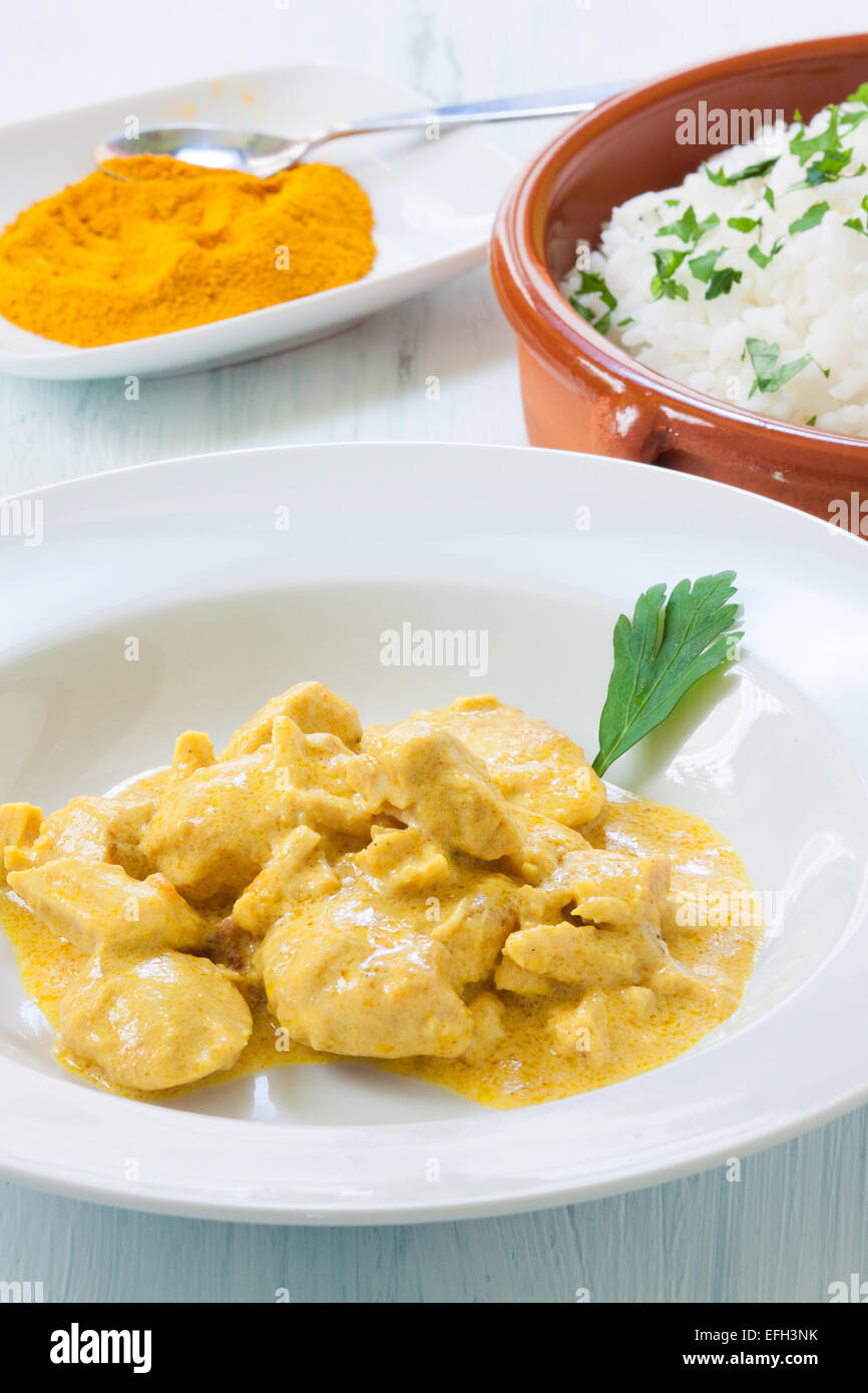 chicken curry with boiled rice and spices Stock Photo - Alamy