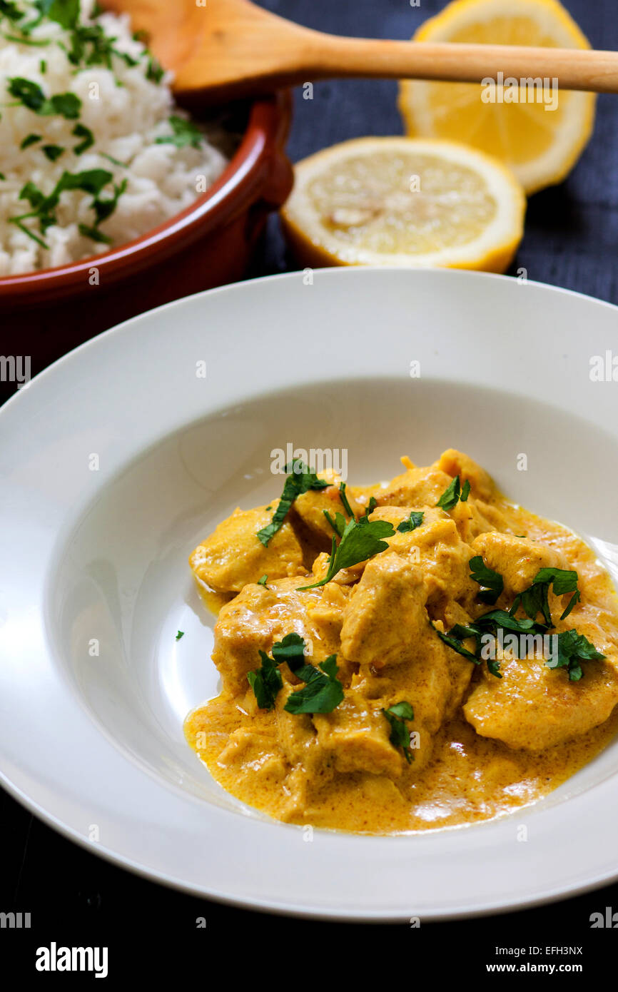 chicken curry with boiled rice and spices Stock Photo - Alamy