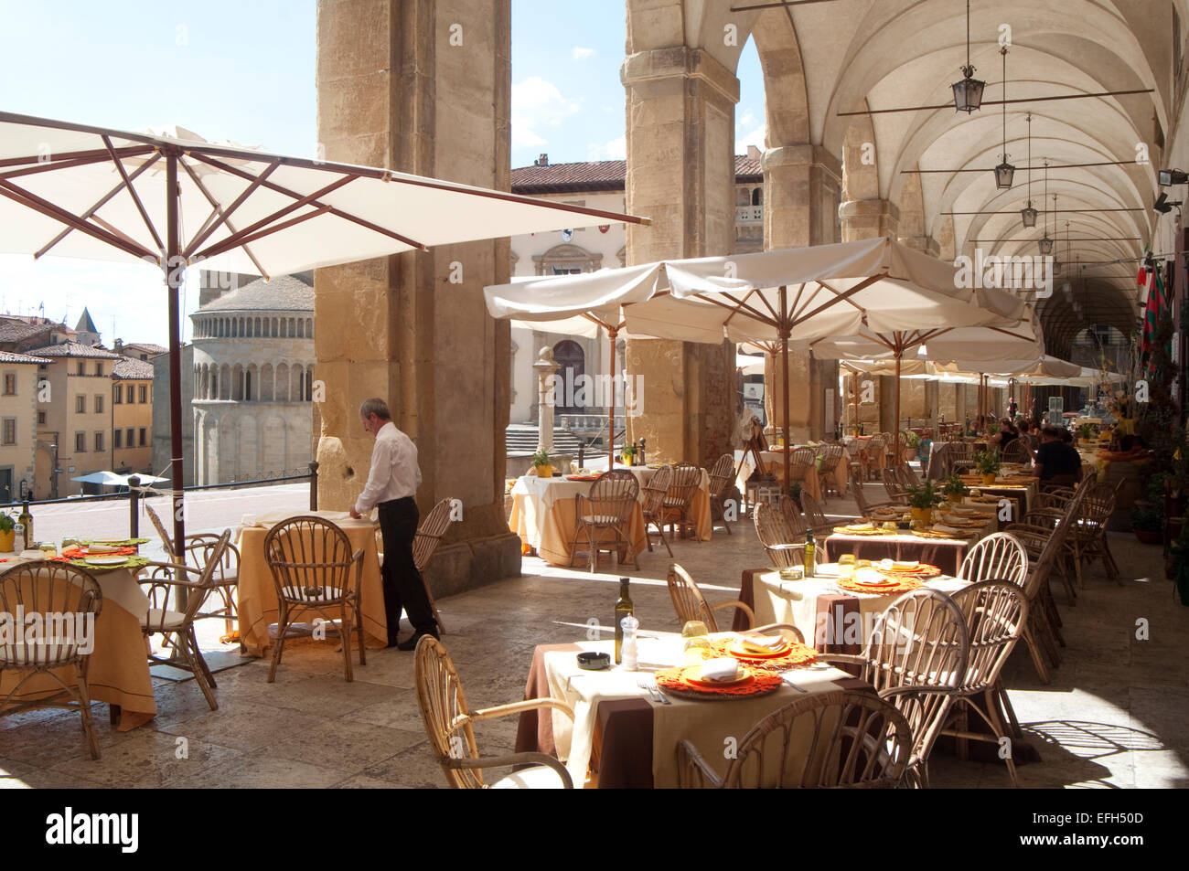 Italy, Tuscany, Arezzo, Piazza Grande, Loggia del Vasari, Restaurant ...
