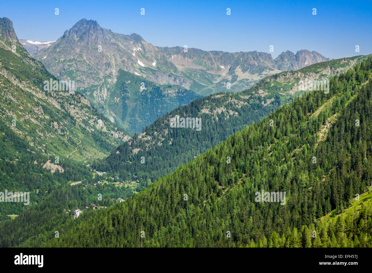 Hiking to Argentiere glacier with the view on the massif des Aiguilles ...