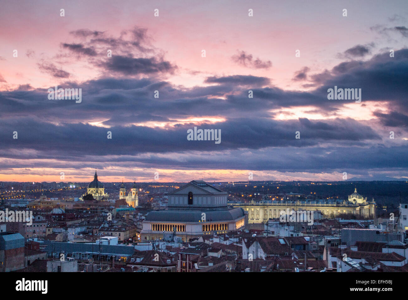 Sunset and skyline of Madrid, Spain Stock Photo - Alamy