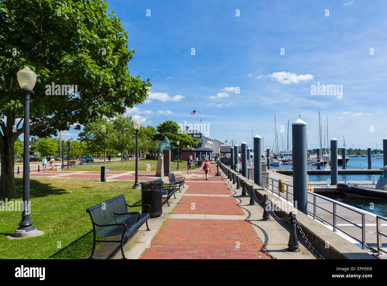 Promenade in Perrotti Park by the harbor and marina, Newport, Rhode ...