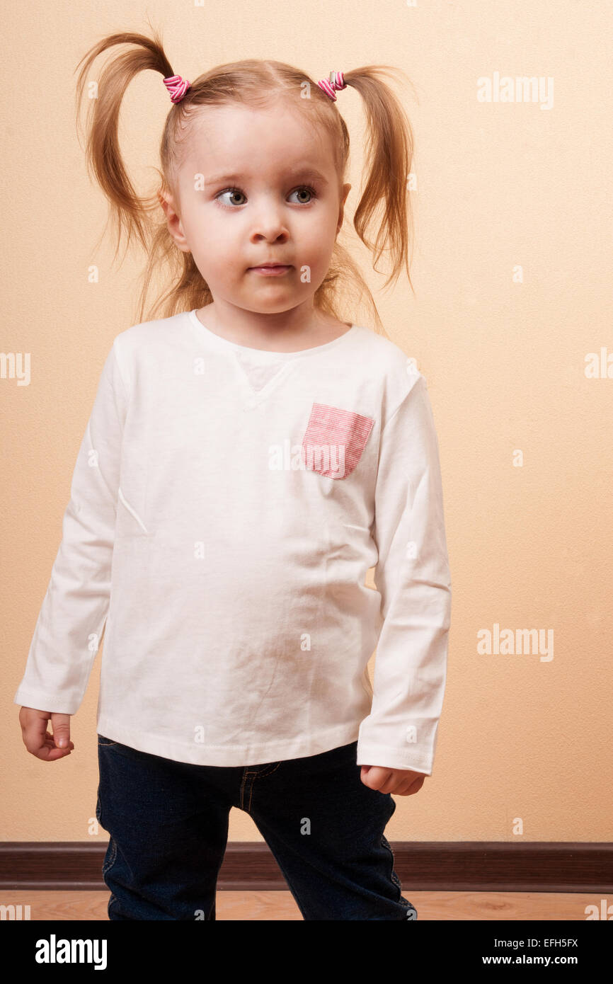 Serious Little Girl Stock Photo - Alamy