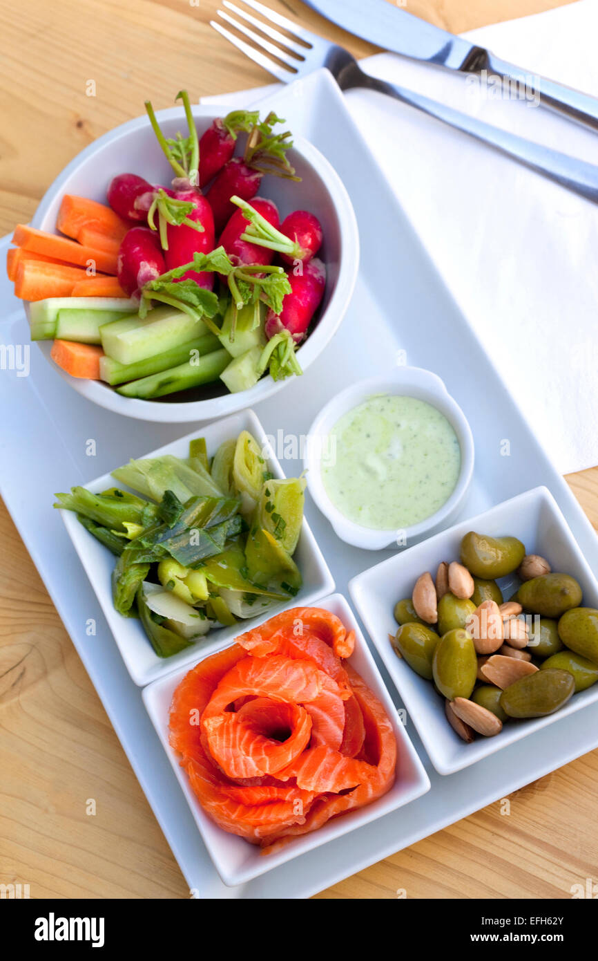Various appetizers on a plate befor dining Stock Photo - Alamy