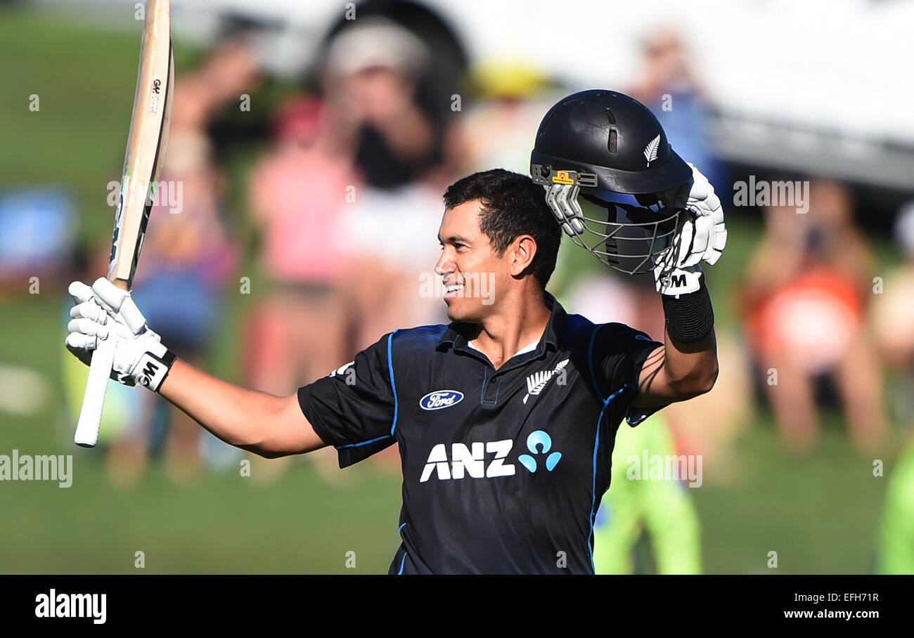 Napier, New Zealand. 03rd Feb, 2015. Ross Taylor celebrates his century ...