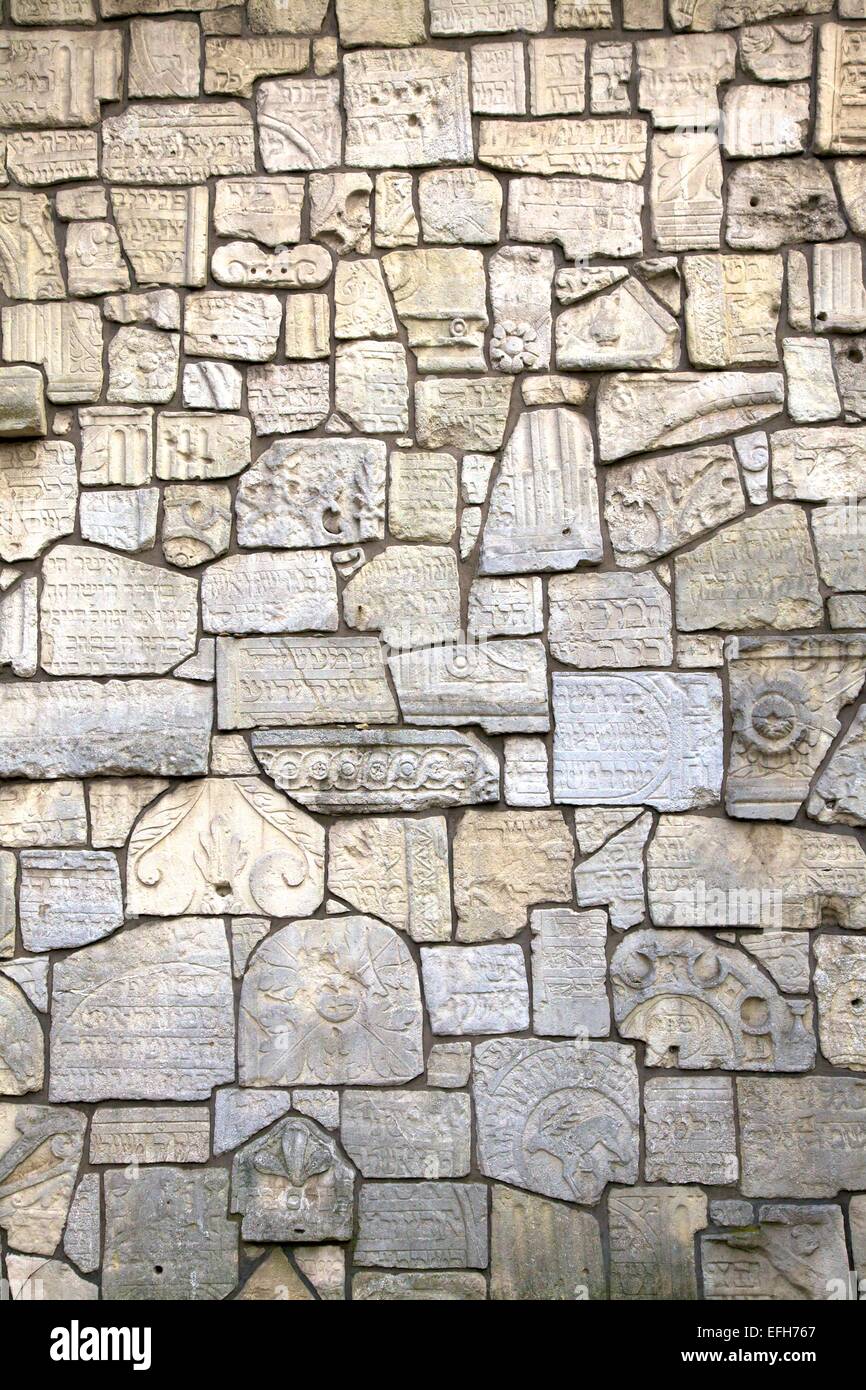 Memorial Wall Constructed from Old Jewish Gravestones, Remuh Synagogue ...