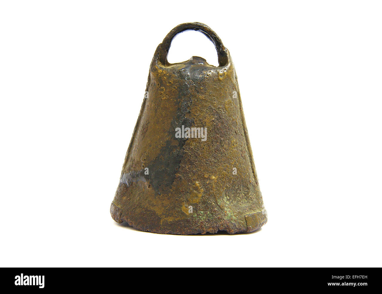 Antique and rusty cowbell on white background Stock Photo - Alamy
