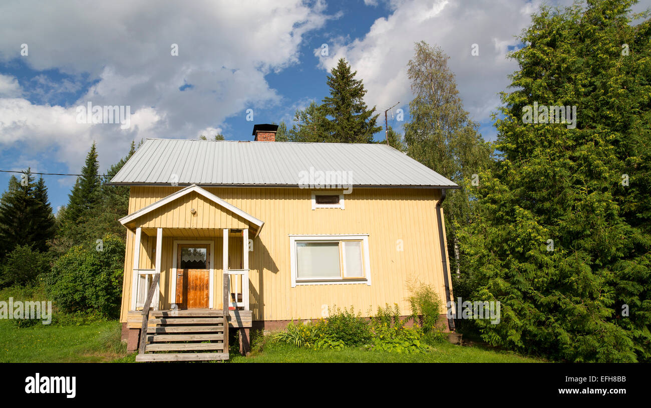 Small yellow wooden house at Finnish countryside , Finland Stock Photo ...
