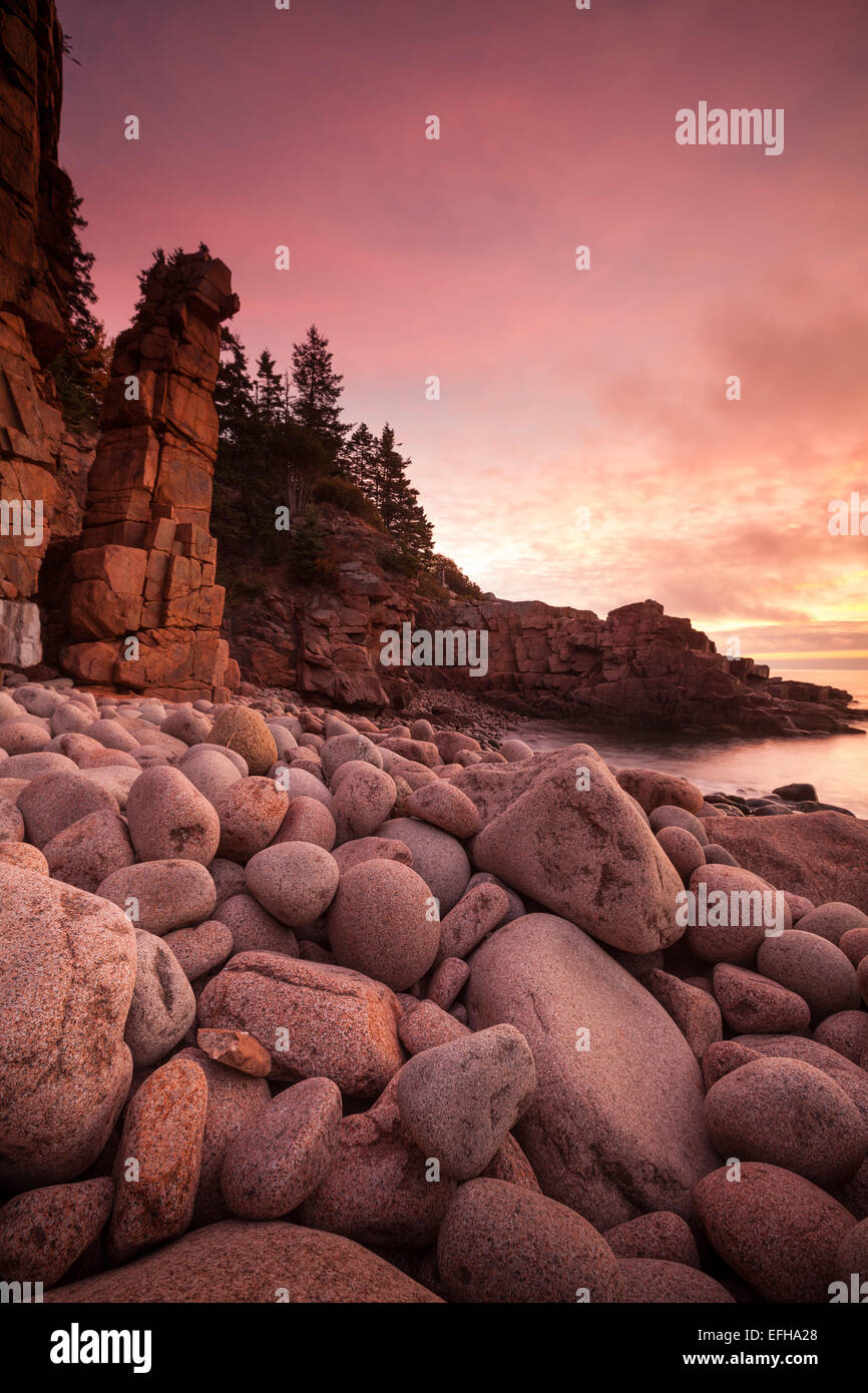 Sunrise, Monument Cove, Acadia National Park, Maine, USA Stock Photo ...