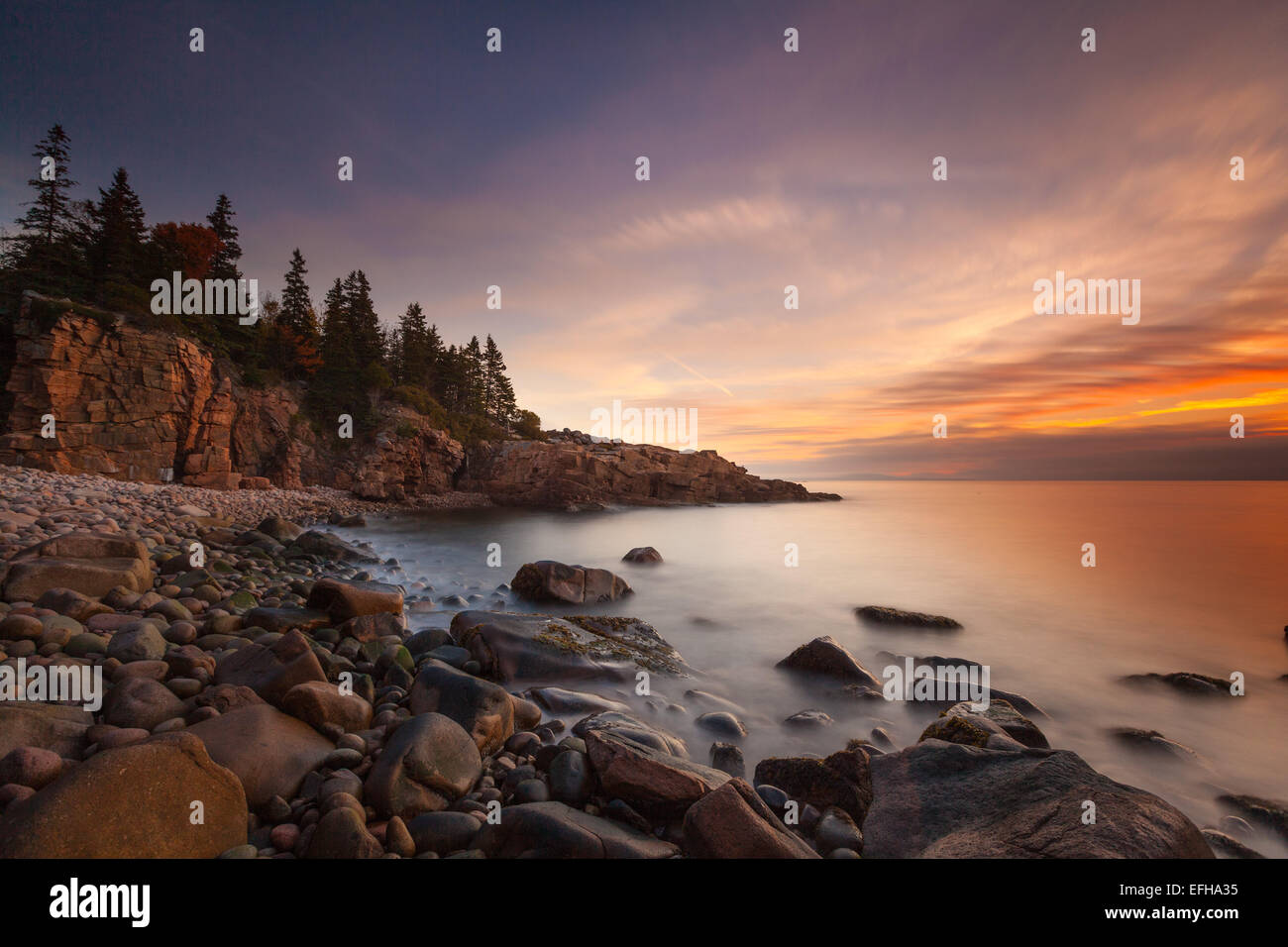 Sunrise, Monument Cove, Acadia National Park, Maine, USA Stock Photo ...