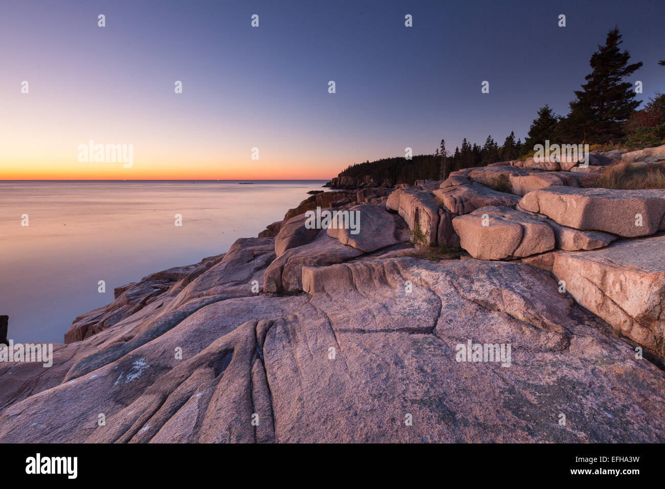 Sunrise above Monument Cove, Acadia National Park, Maine, USA Stock ...