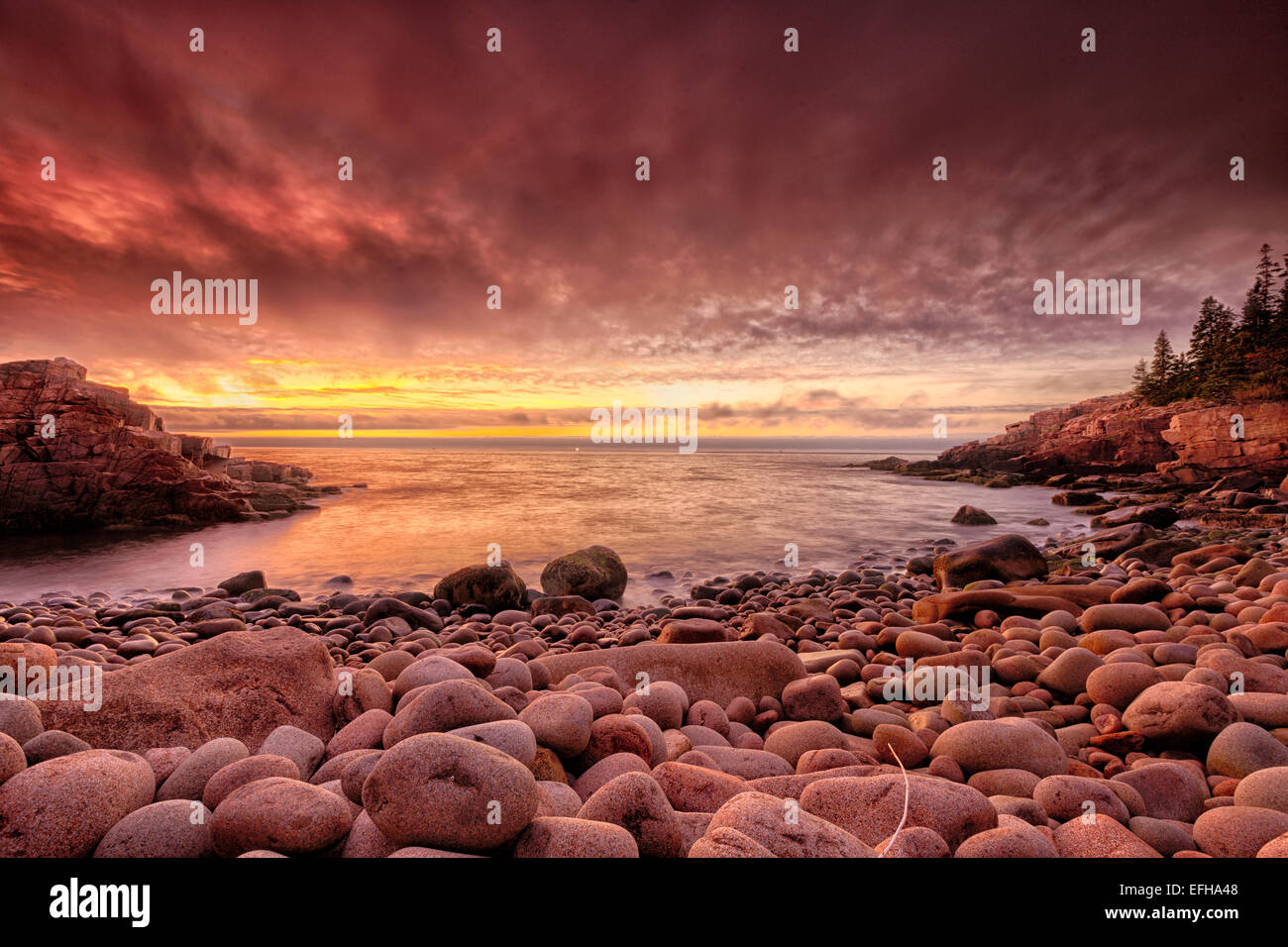 Sunrise, Monument Cove, Acadia National Park, Maine, USA Stock Photo ...