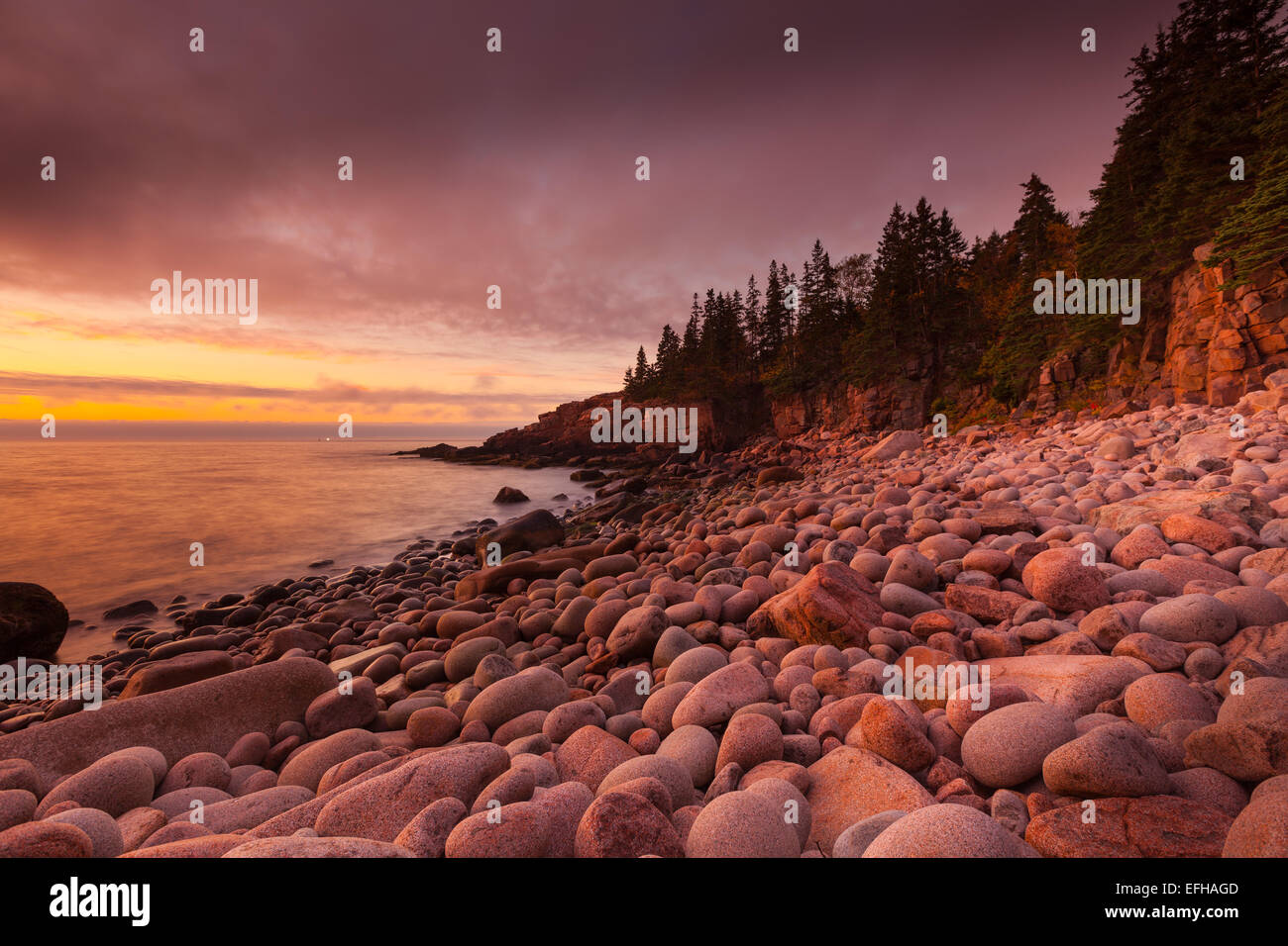 Sunrise, Monument Cove, Acadia National Park, Maine, USA Stock Photo ...