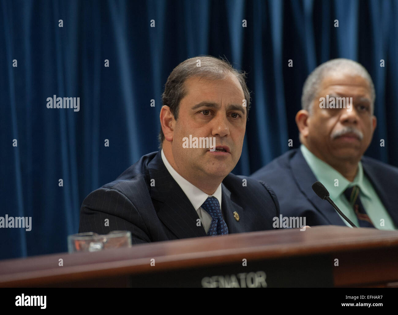 Manhattan, New York, USA. 4th Feb, 2015. Senator ANDREW LANZA questions ...