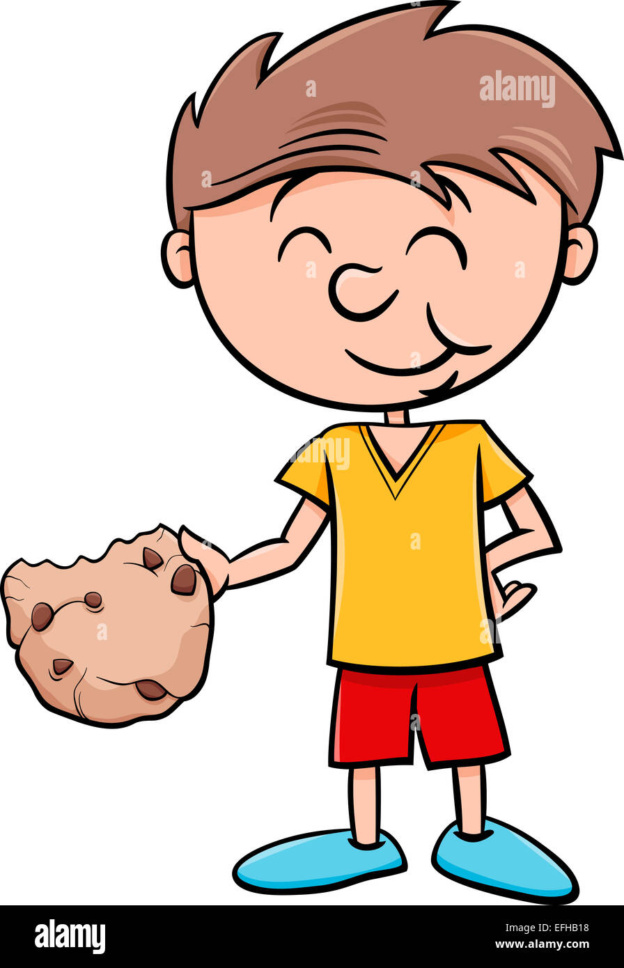 Cartoon Illustration of Boy Eating Tasty Cookie Stock Photo - Alamy