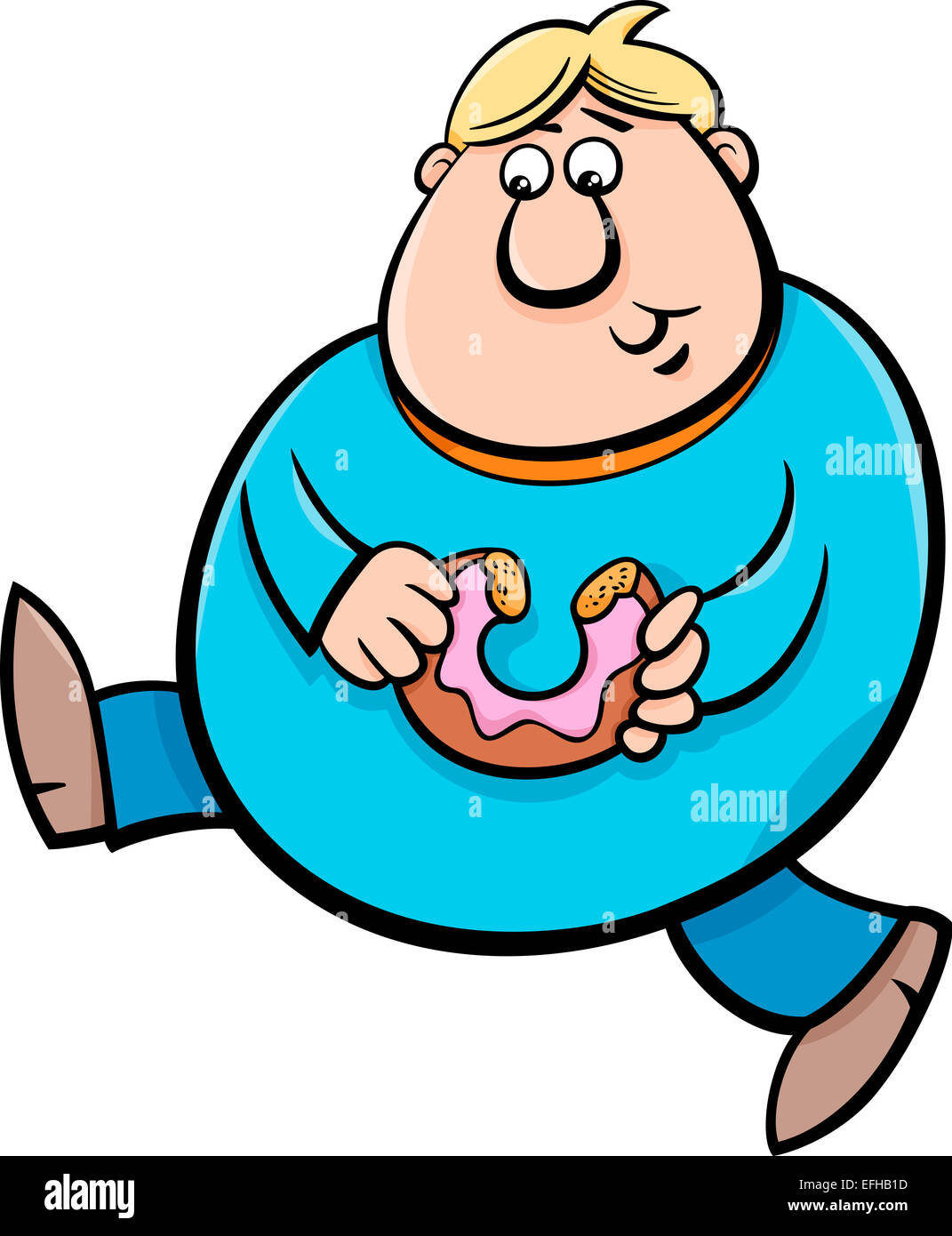 Cartoon Illustration of Man Eating Donut Cake Stock Photo - Alamy