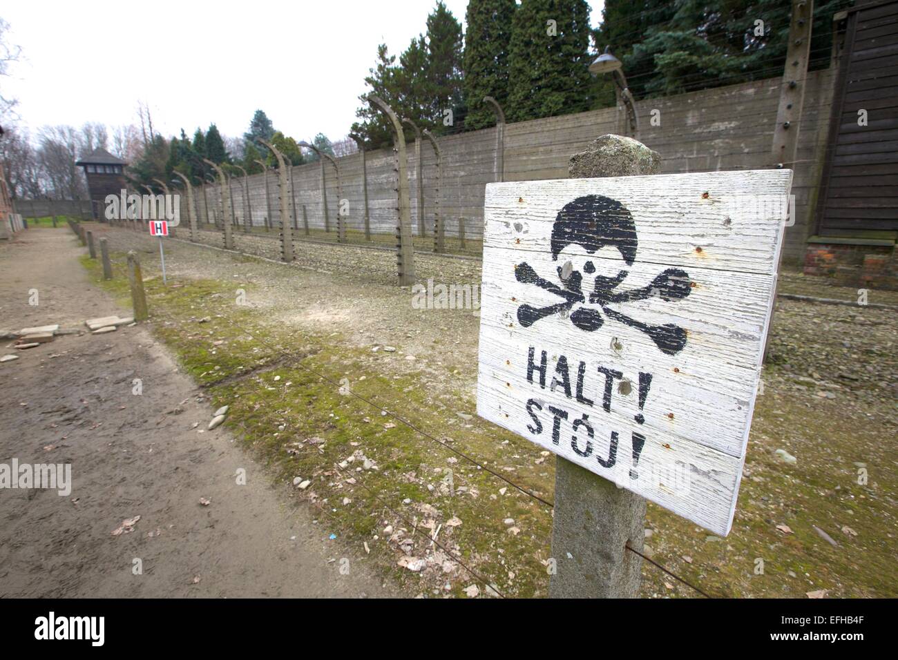 Halt Sign at Auschwitz Concentration Camp, Oswiecim, Poland, Europe ...