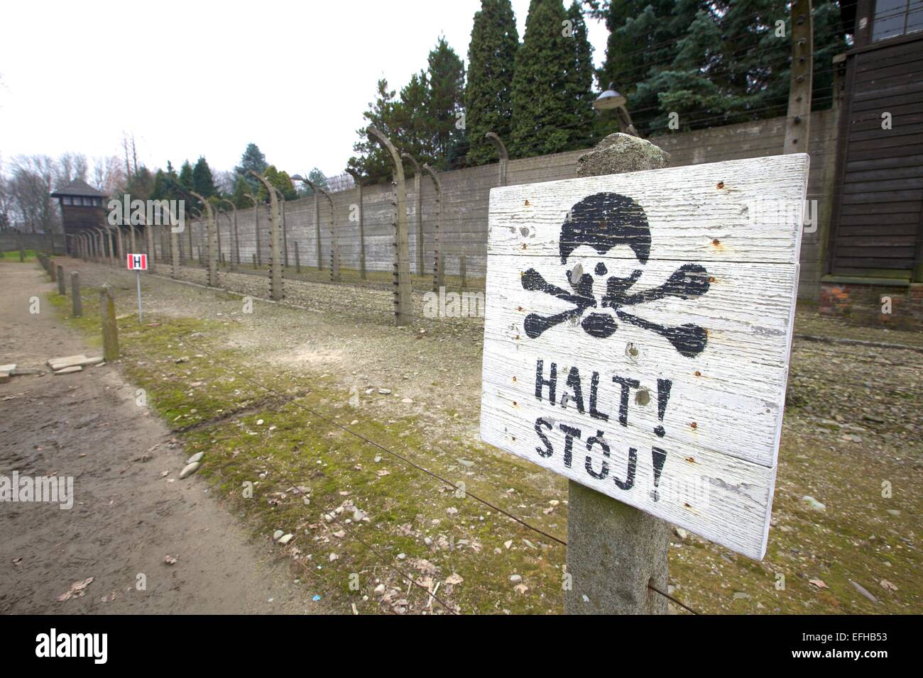 Halt Sign at Auschwitz Concentration Camp, Oswiecim, Poland, Europe ...